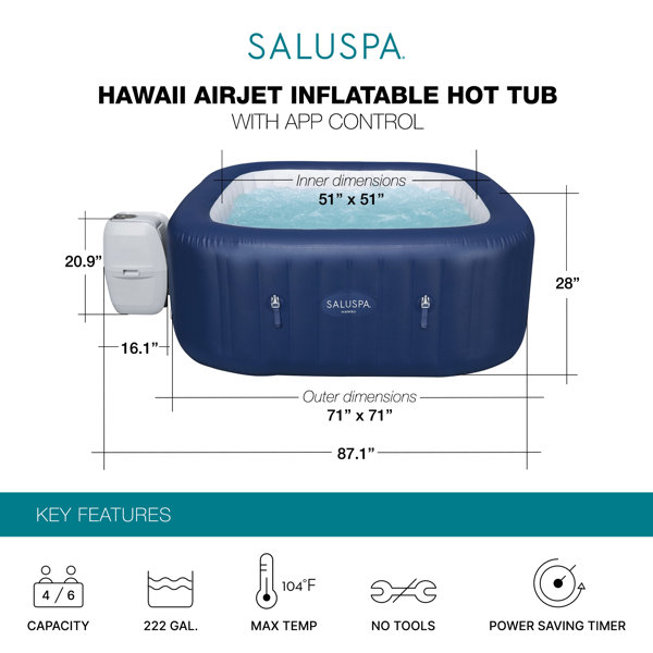 Bestway SaluSpa Hawaii 4 to 6 Person Smart AirJet Inflatable Hot Tub with App Control | Wayfair